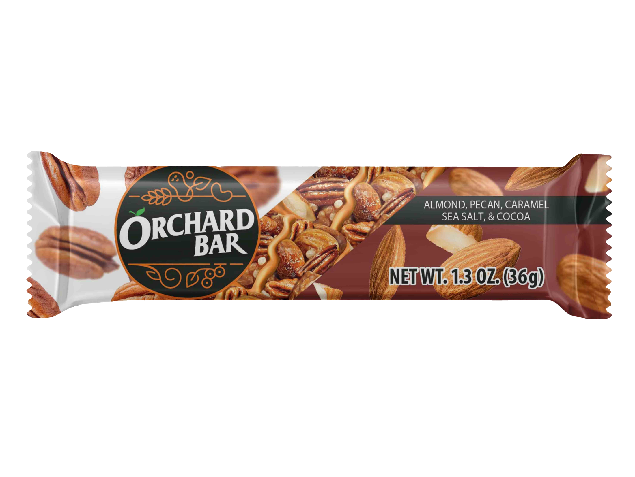 1.3oz Almond, pecan, caramel & sea salt bar | Liberty Orchards